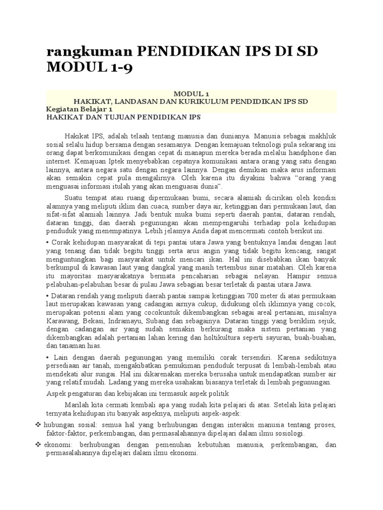 Rangkuman Pendidikan Ips Di SD Modul 1-9 | PDF | Ilmu Sosial | Sains ...