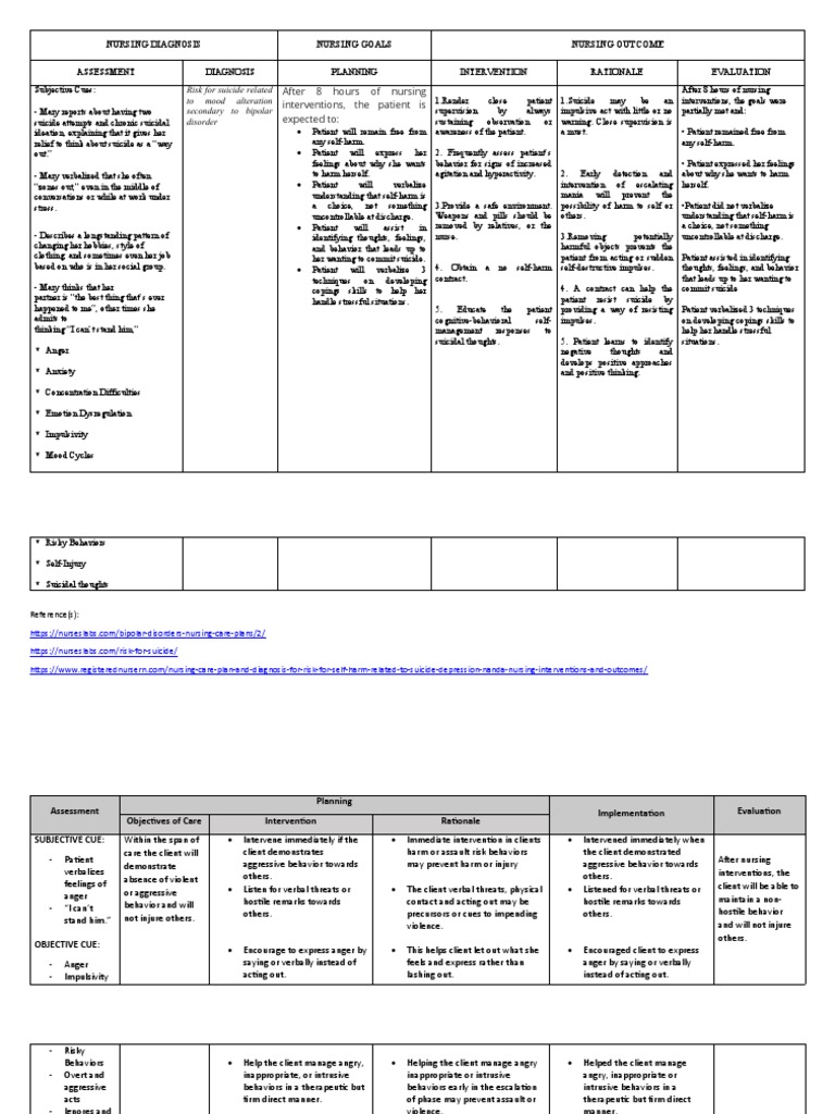 Nursing Care Plan for Mania | PDF | Anger | Substance Abuse