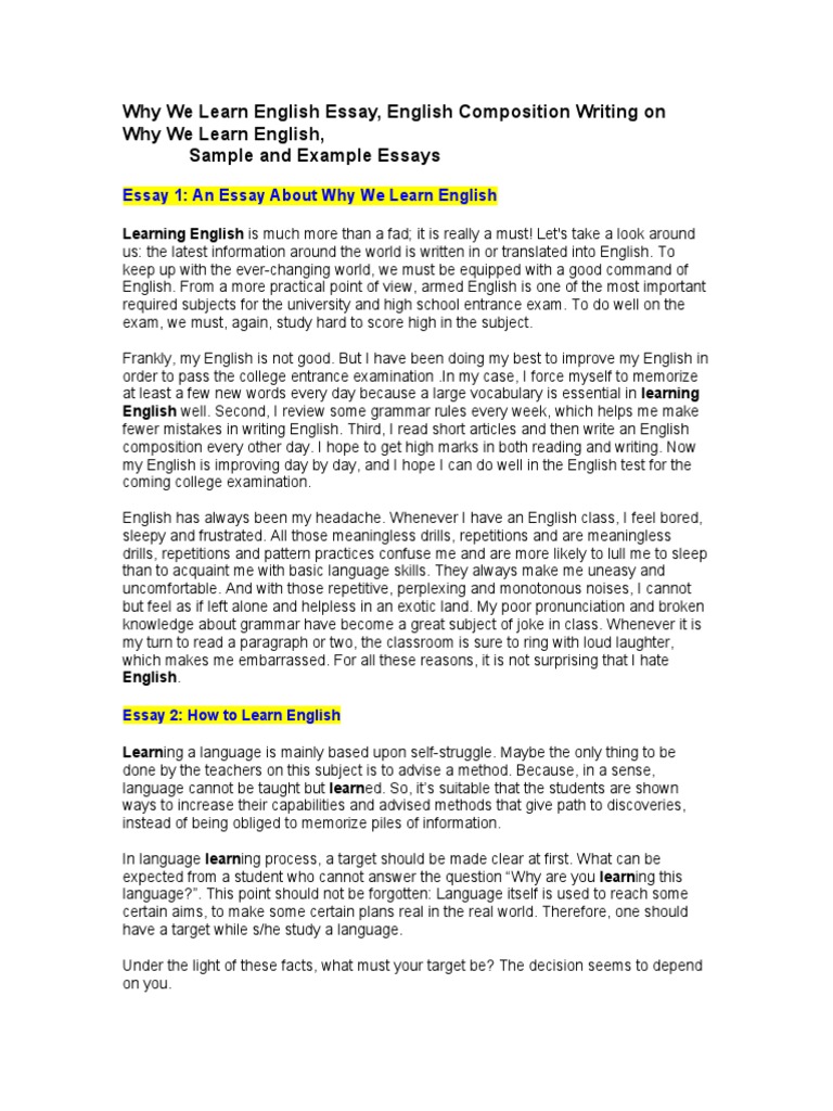 Why We Learn English Essay Vocabulary Reading Process 