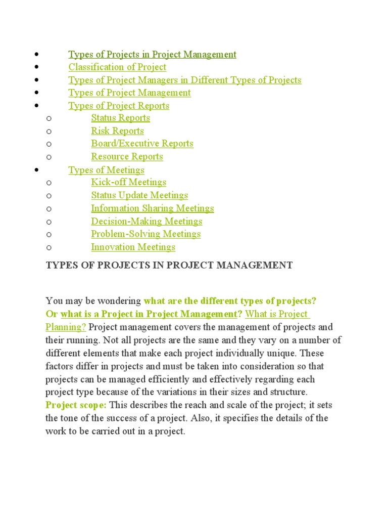 A Comprehensive Guide to Different Types of Projects, Project Managers ...