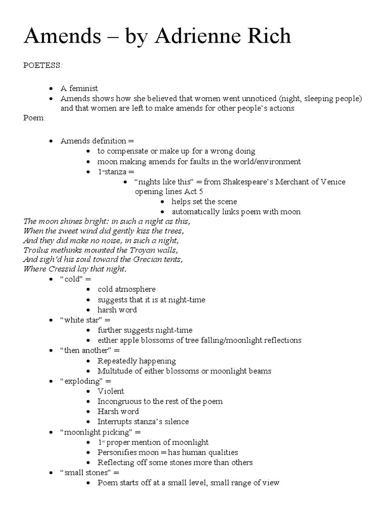 Amends - by Adrienne Rich | PDF | Moon