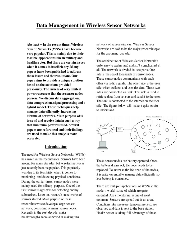 Data Management in Wireless Sensor Networks | PDF | Wireless Sensor Network | Computer Network