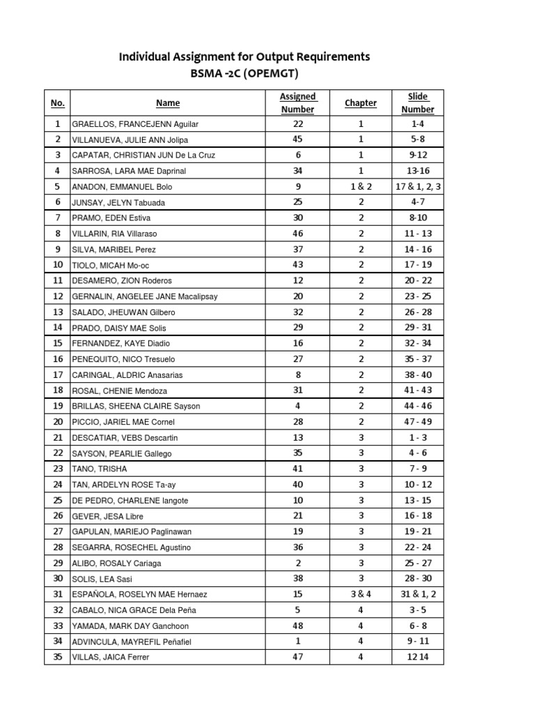 Individual Assignment For Output Requirements Bsma - 2C (Opemgt) | PDF