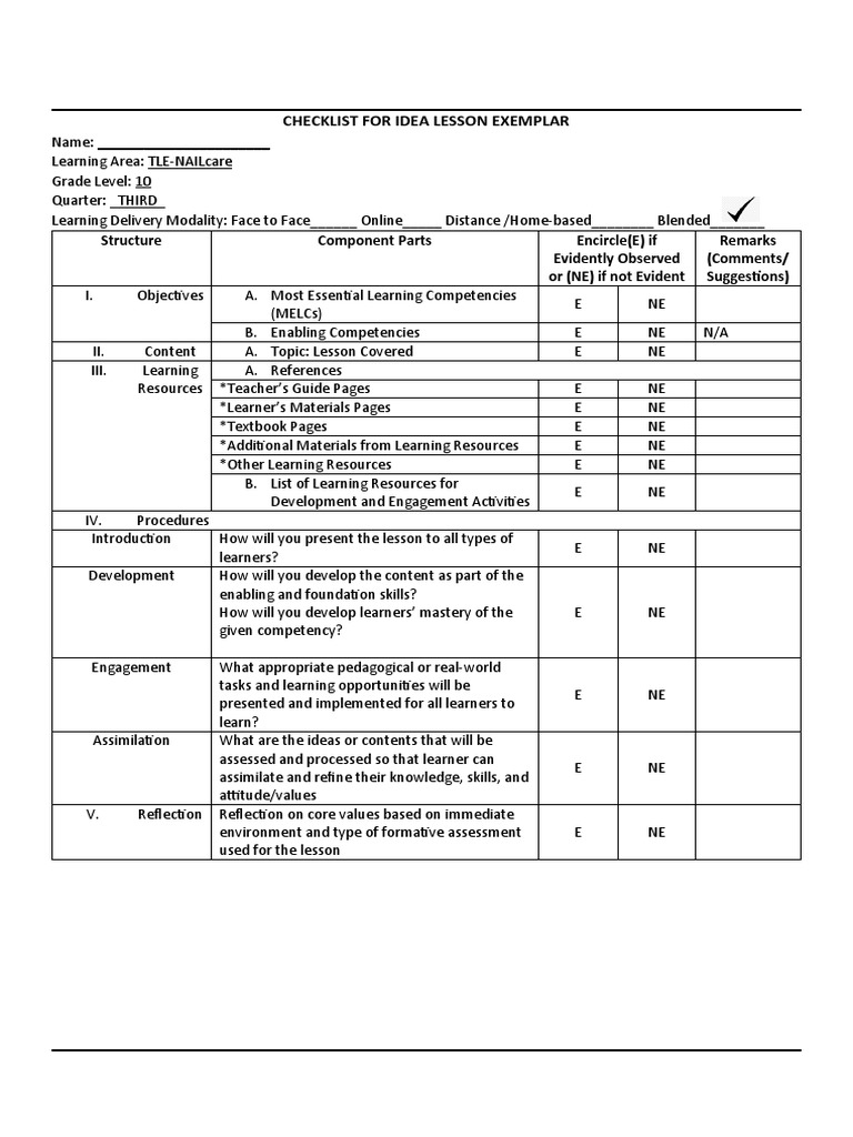 Checklist For IDEA Exemplar | PDF | Learning | Constructivism ...