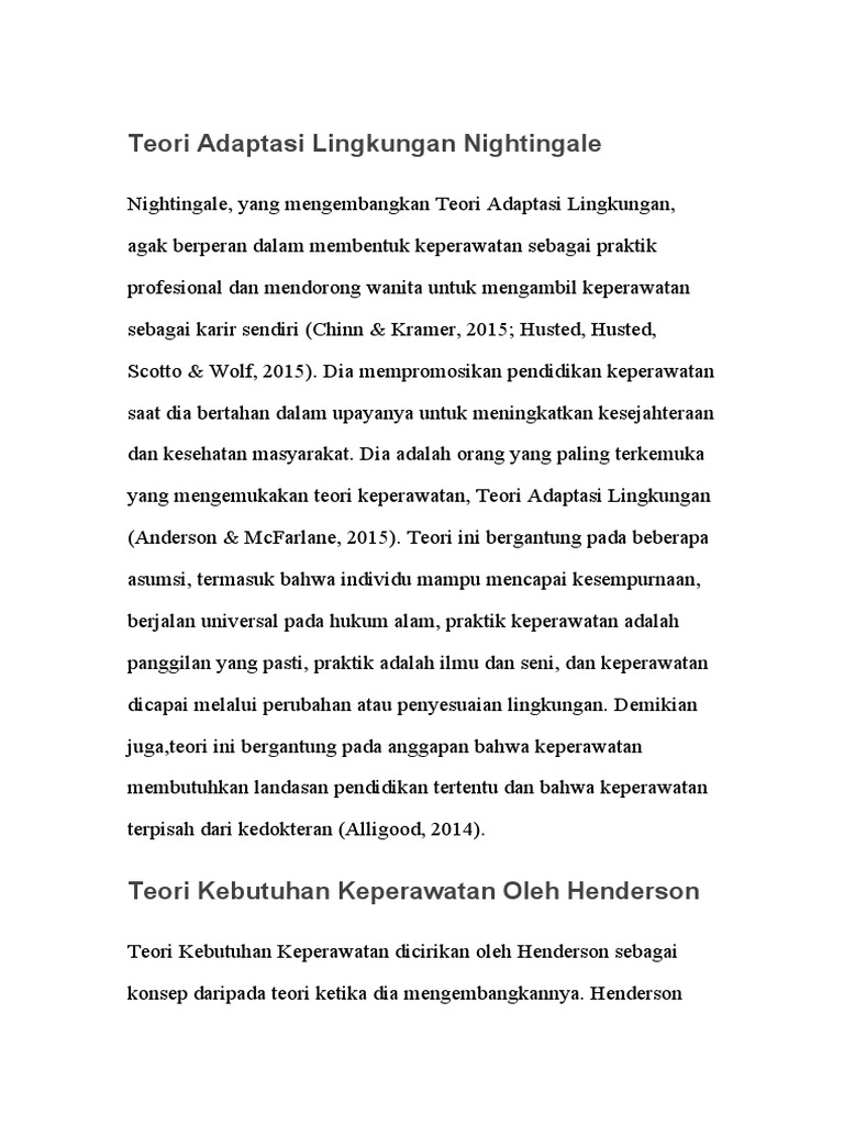 Persamaan Dan Perbedaan Teori Natingale Dan Henderson | PDF Persamaan Dan Perbedaan Teori Natingale Dan Henderson | PDF