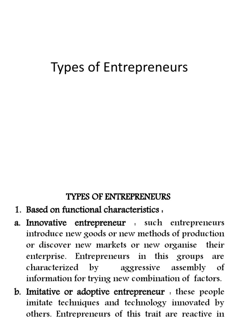 Types of Entrepreneurs | PDF | Entrepreneurship | Marketing