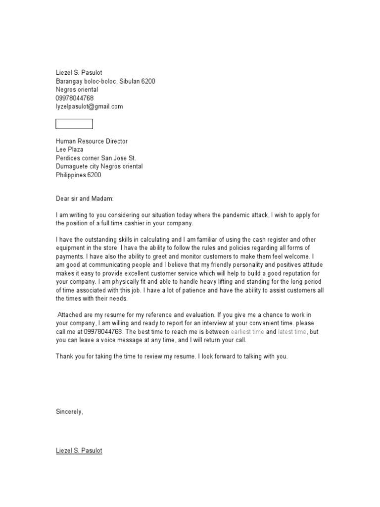 Cover Letter Zel | PDF