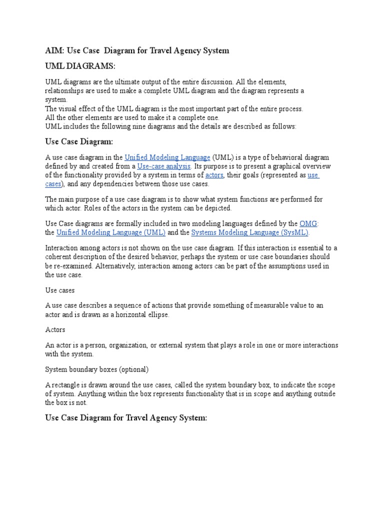 AIM: Use Case Diagram For Travel Agency System Uml Diagrams | PDF | Use ...