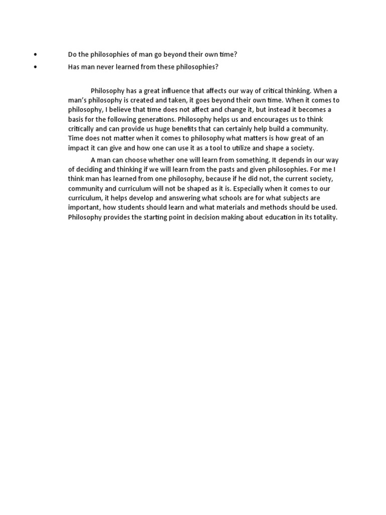 Do The Philosophies of Man Go Beyond Their Own Time (Philo) | PDF | Career & Growth | Self ...