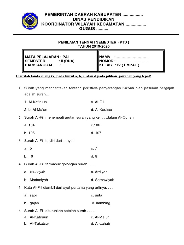 SOAL PTS Pai KLS 4 | PDF