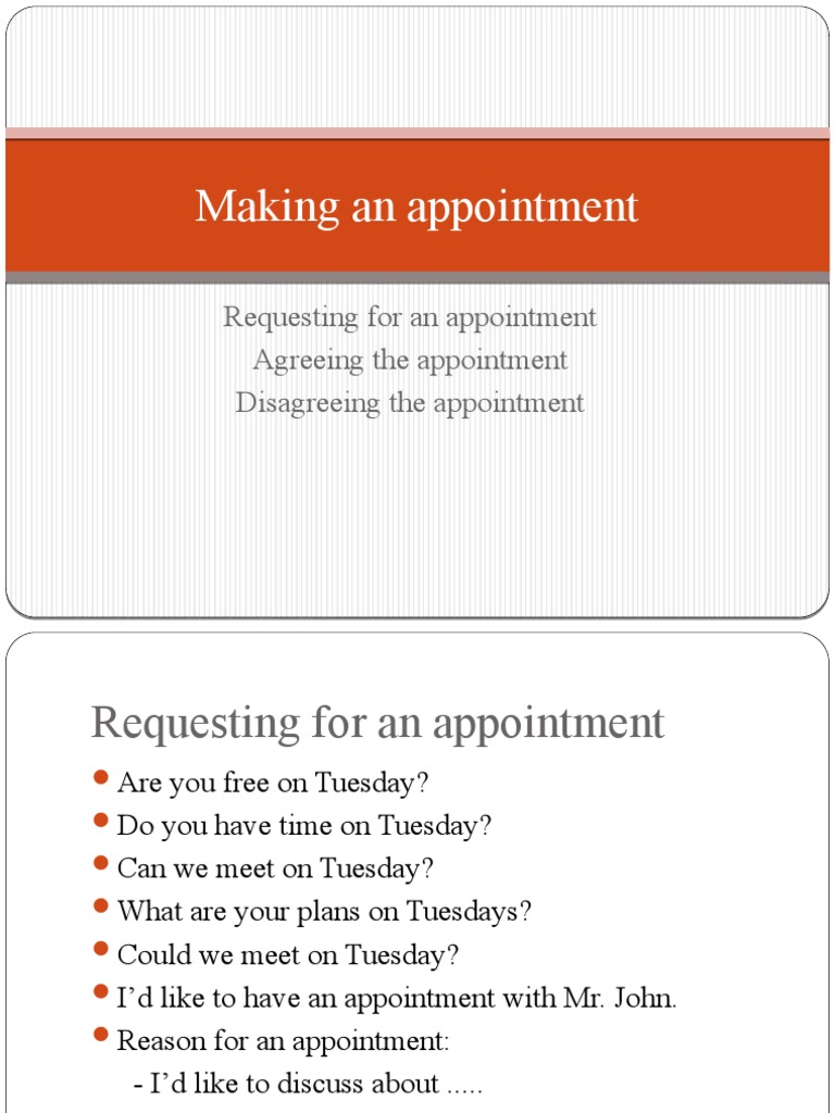 Making An Appointment: Requesting For An Appointment Agreeing The ...