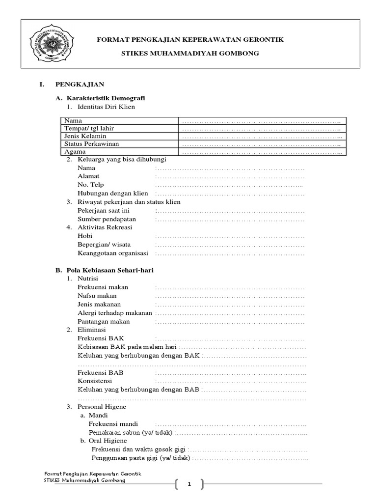 Format Pengkajian Keperawatan Gerontik | PDF