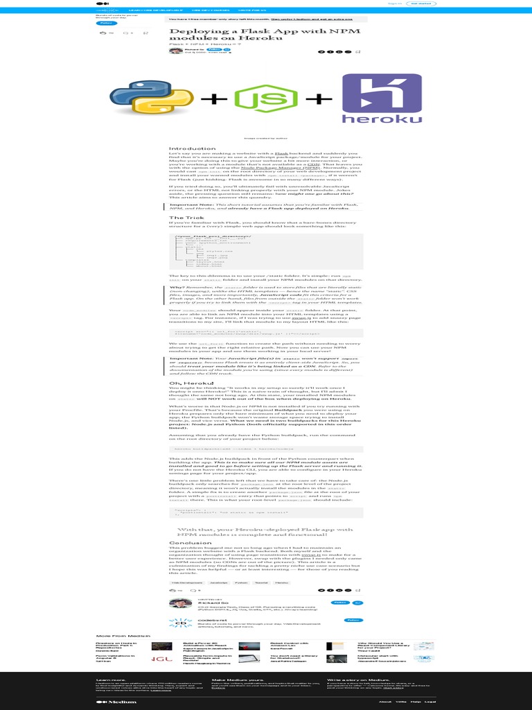 Deploying A Flask App With NPM Modules On Heroku - Codeburst | PDF | Web Application | Computing