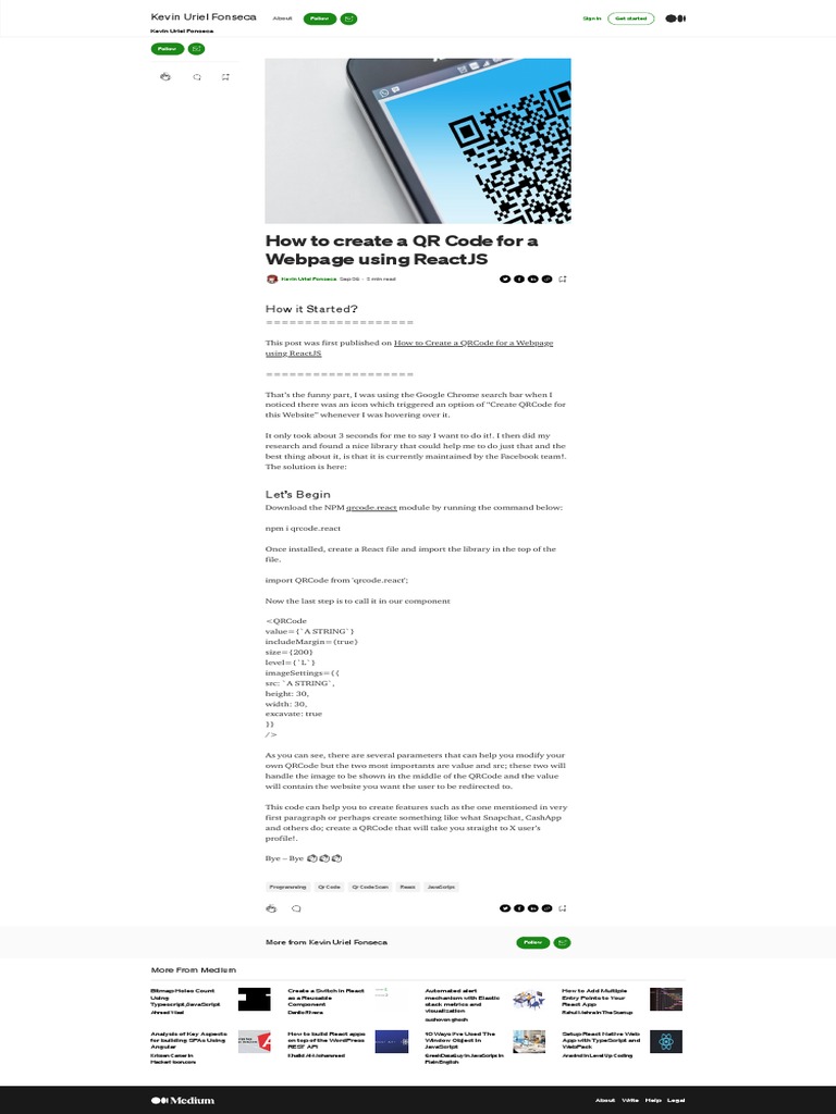 How To Create A QR Code For A Webpage Using ReactJS - by Kevin Uriel ...