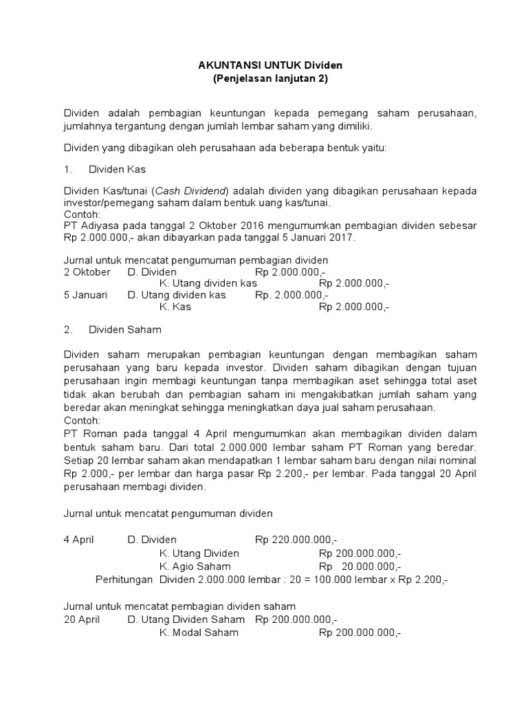 AKUNTANSI UNTUK Dividen Lanjutan 2 | PDF | Griya & Taman AKUNTANSI UNTUK Dividen Lanjutan 2 | PDF | Griya & Taman