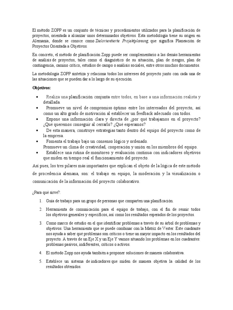 Metodología ZOPP para Planificación de Proyectos | PDF | Planificación ...