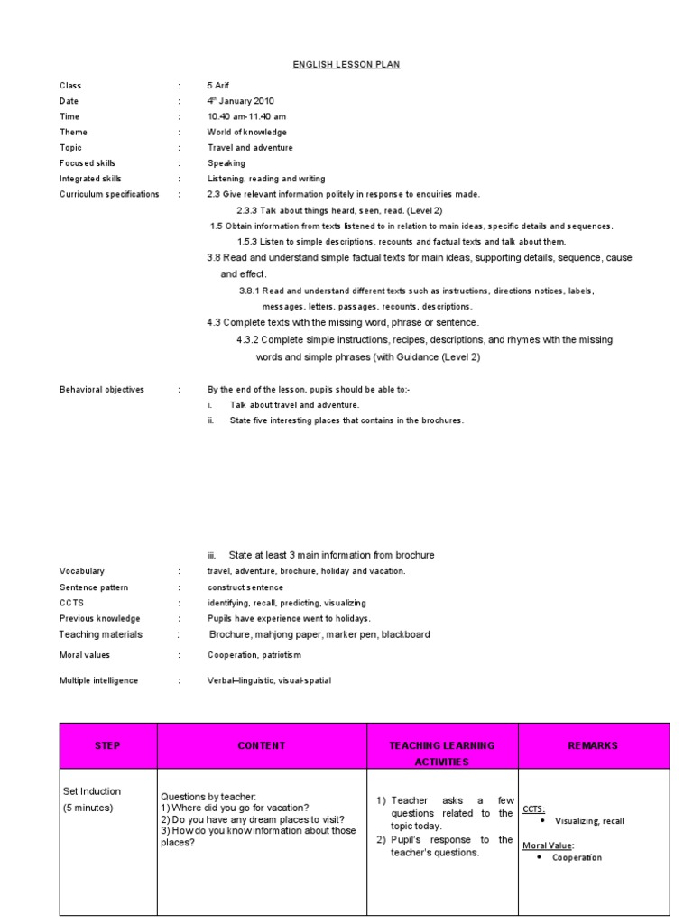 English Lesson Plan 1 | PDF | Lesson Plan | Information
