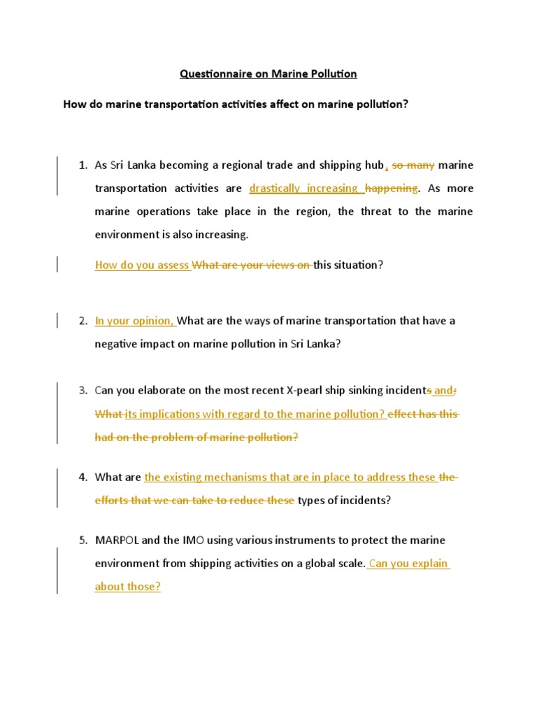 Questionnaire On Marine Pollution | PDF