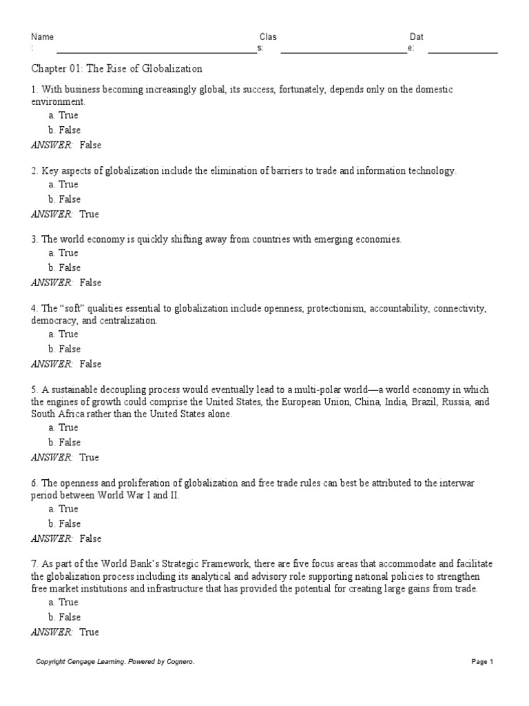 TestBank Chapter 01 The Rise of Globalization | PDF | Globalization ...
