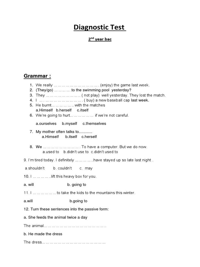English Grammar Test for Students | PDF | Syntax | Grammar