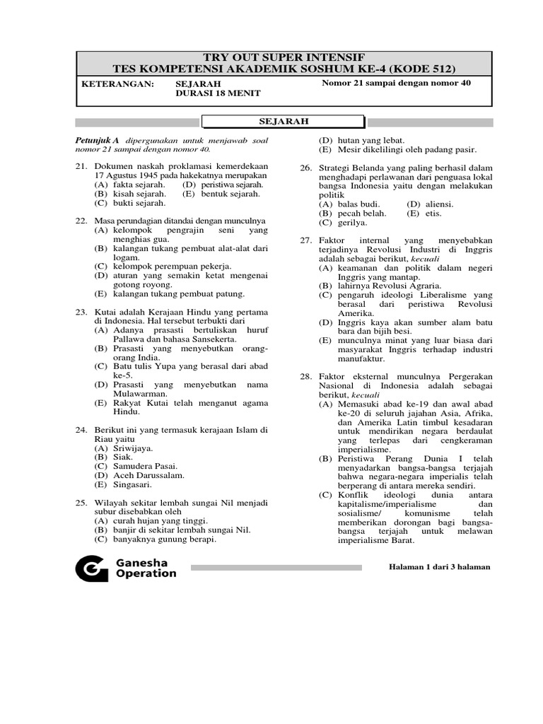 Try Out Super Intensif Tka Soshum Go | PDF