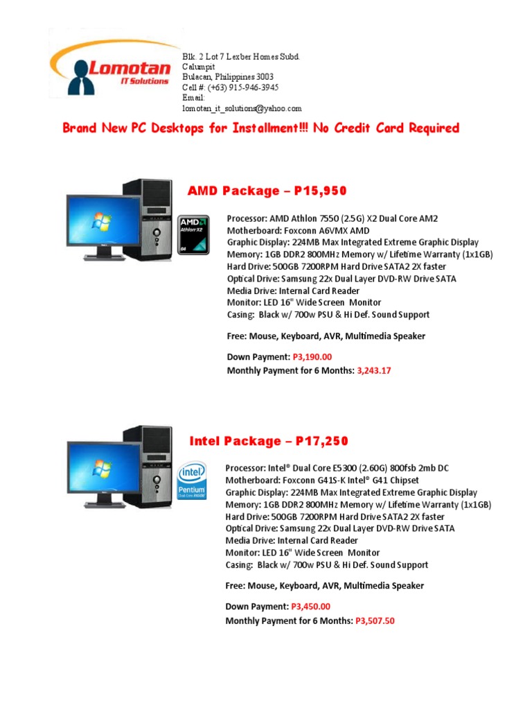 Brand New PC Desktops For Installment | PDF | Advanced Micro Devices ...