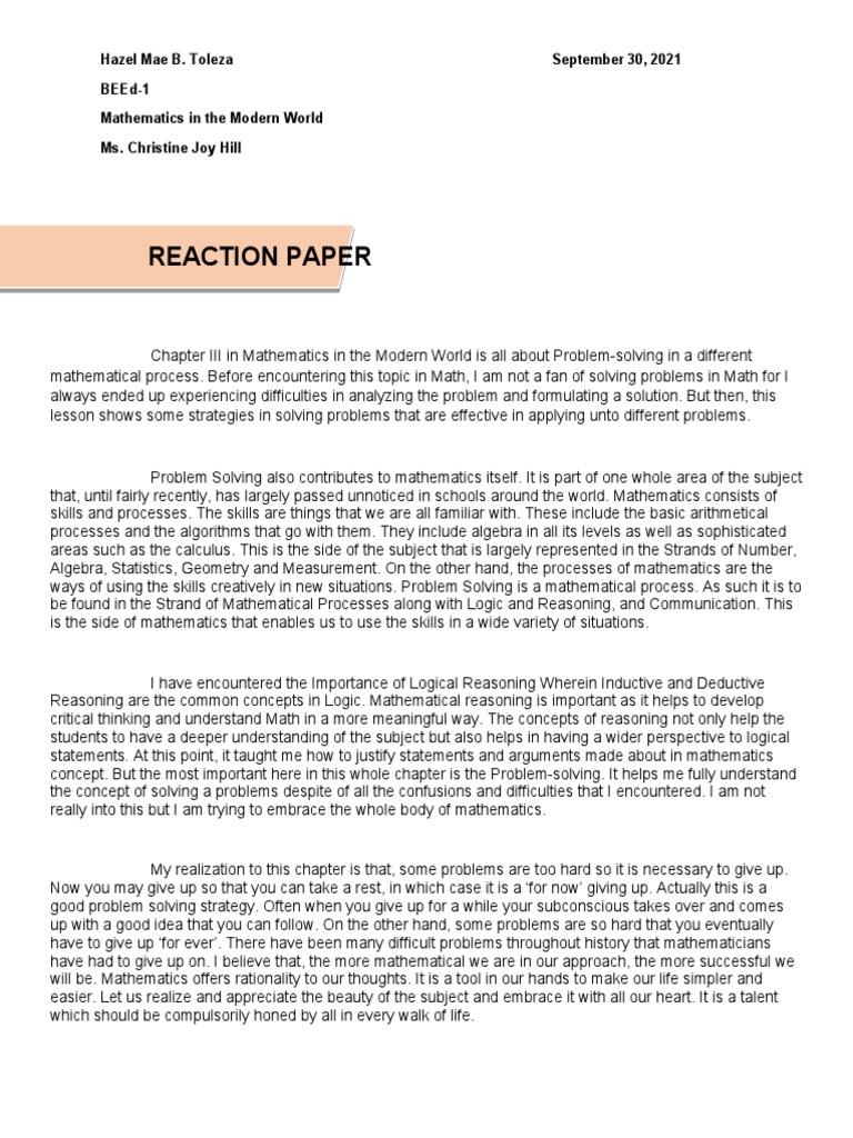 Mitmw-Reaction Paper | PDF | Mathematics | Reason