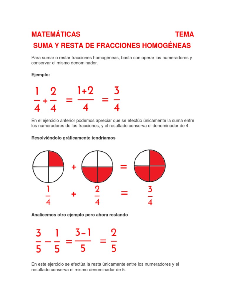 Suma y Resta de Fracciones Homogeneas | PDF