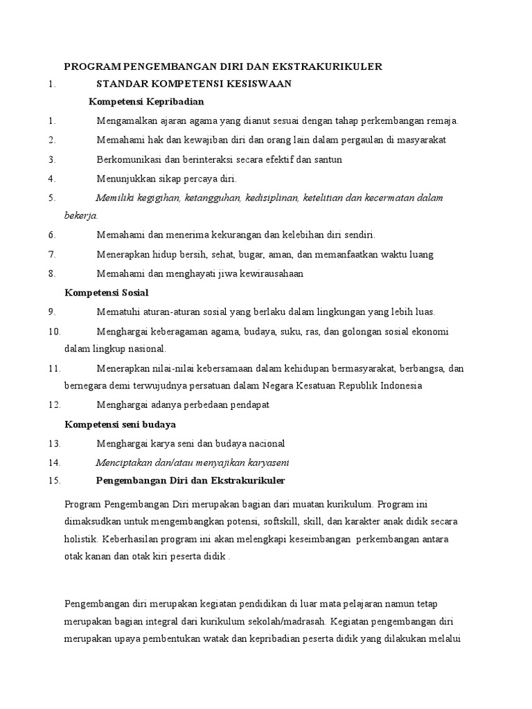 Program Pengembangan Diri Dan Ekstrakurikuler | PDF