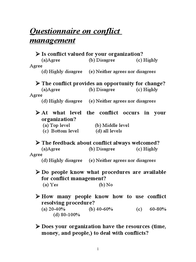 Questionnaire On Conflict Management | PDF | Action (Philosophy ...