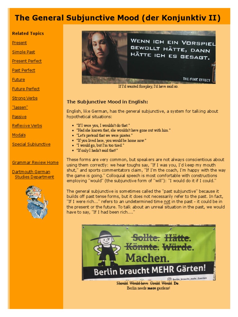 The General Subjunctive Mood in German and English (Konjunktiv II | PDF ...