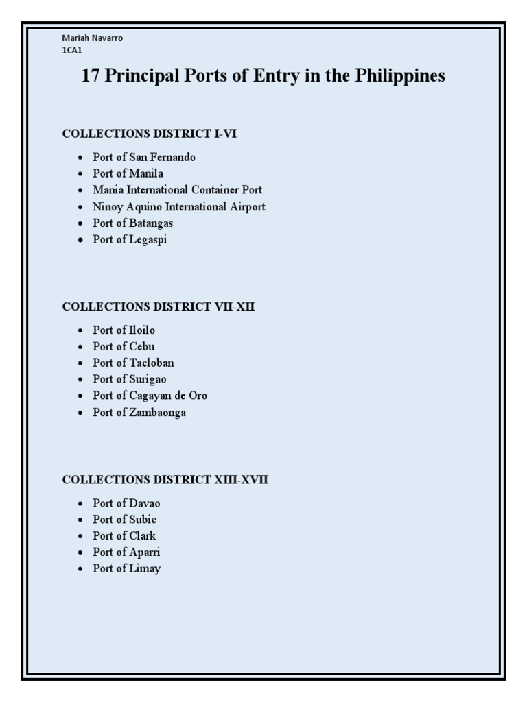 17 Principal Ports of Entry in The Philippines | PDF