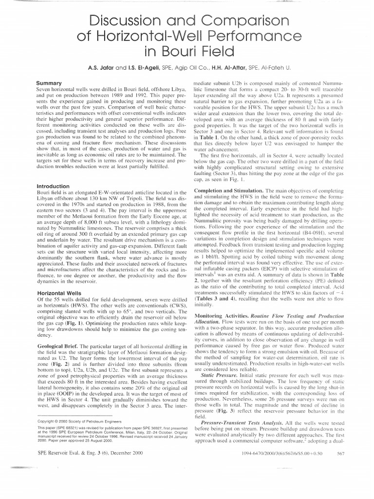 SPE068321 Bouri Field Horz Well Performance Discussion | PDF