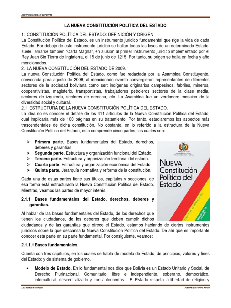 La Nueva Constitucion Política Del Estado 2 Pdf Constitución
