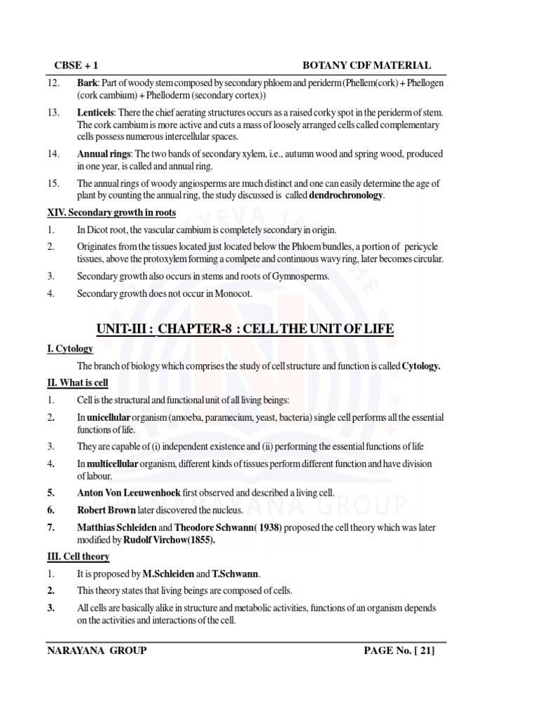 Unit-Iii: Chapter-8: Cell The Unit of Life: Cbse + 1 Botany CDF Material | PDF | Endoplasmic ...