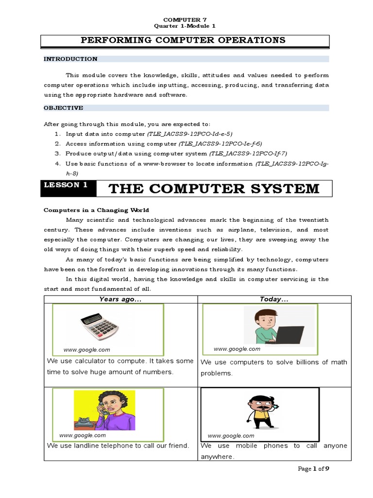 Quarter 1 Module 1 Computer 7 | PDF | Computer Data Storage | Input/Output