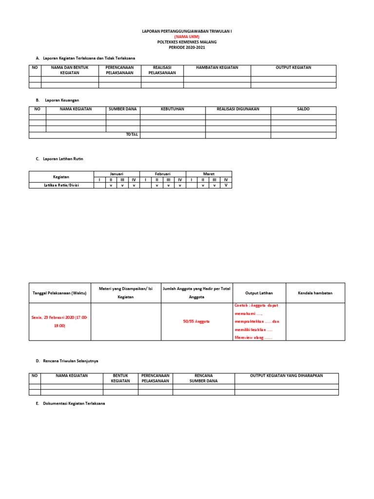 Format Laporan Triwulan Ukm 2021 | PDF