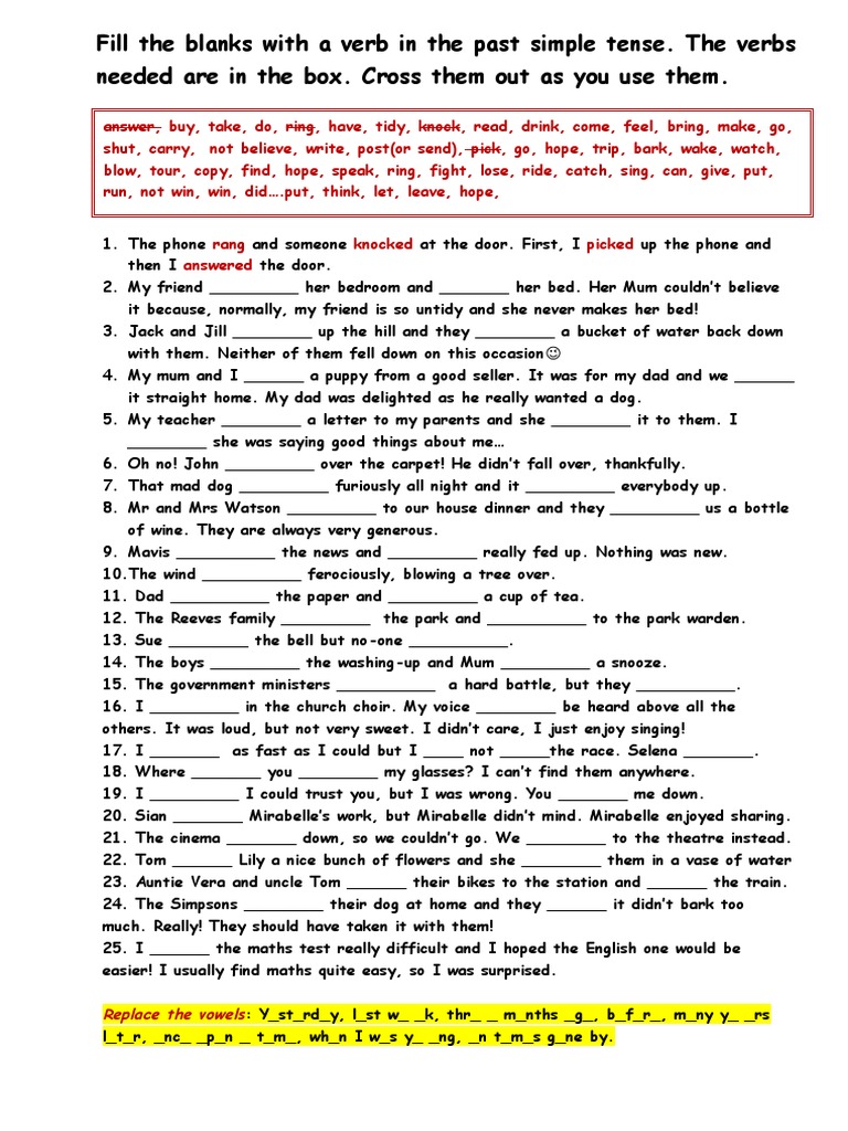 Simple Past Tense Practice Grammar Drills 125692 | PDF