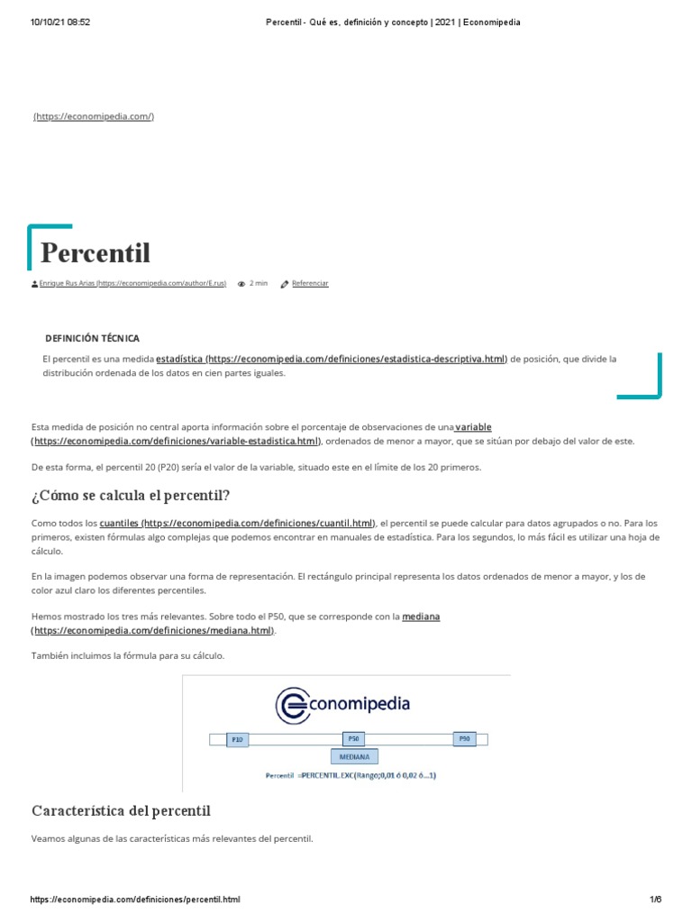 Percentil - Qué Es, Definición y Concepto - 2021 - Economipedia | PDF ...