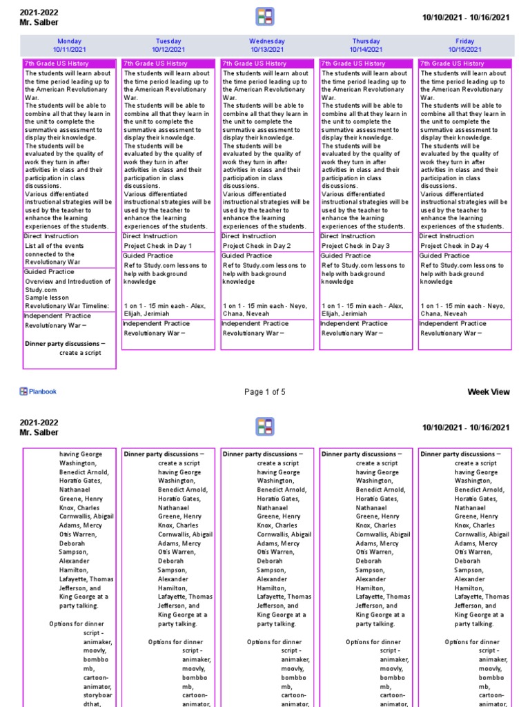 7th Grade US History Lesson Plans Q2 Week 1 | PDF | George Washington ...