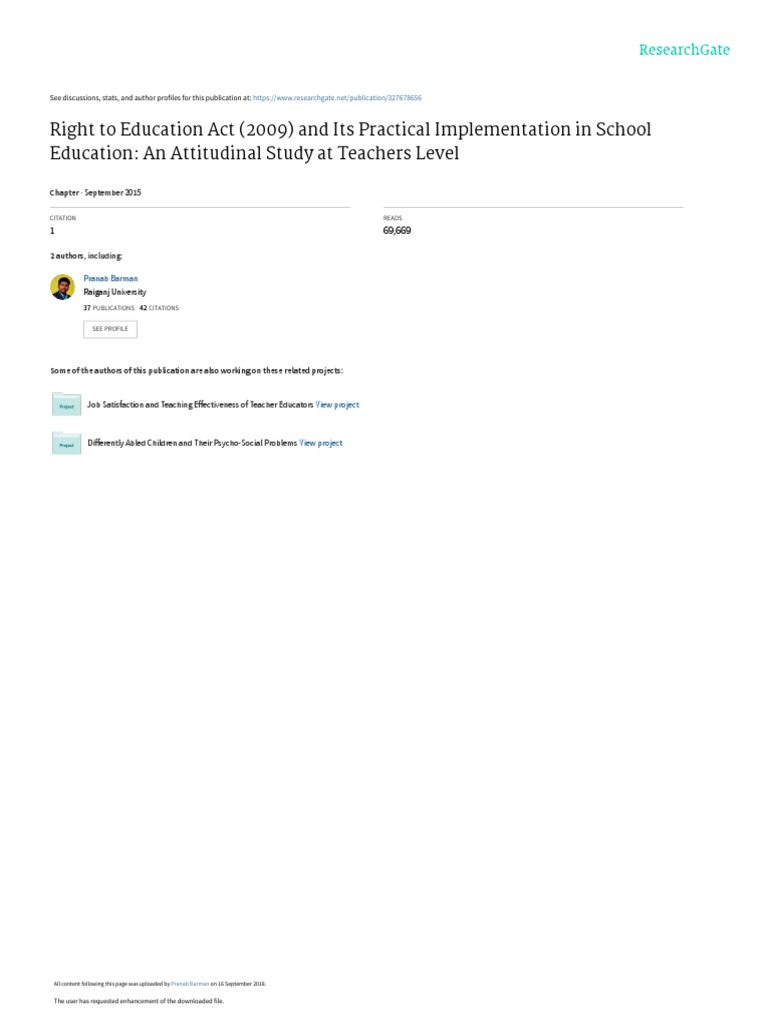Right To Education Act (2009) and Its Practical Implementation in ...