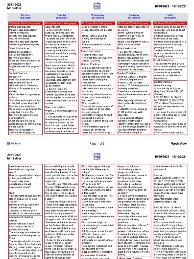 8th Grade World Geography Lesson Plans Q2 Week 1 | PDF | Globalization ...