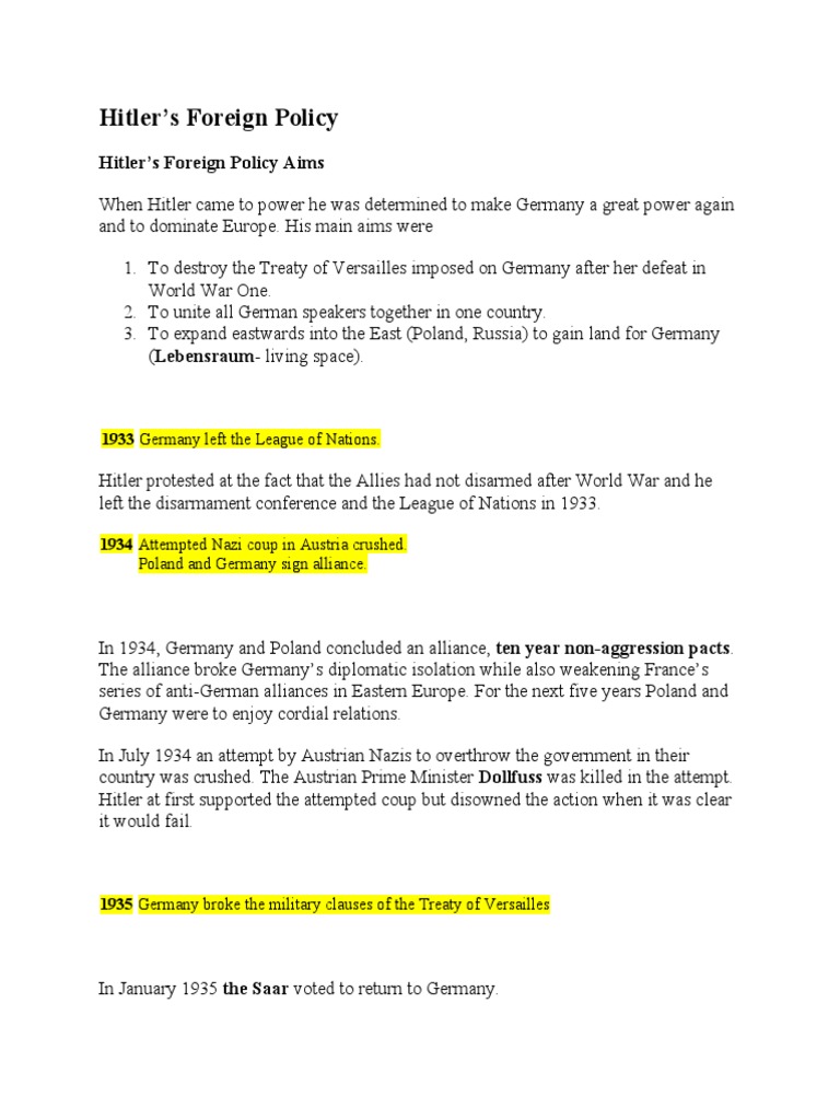 Hitler Foreign Policy | PDF | Nazi Germany | Adolf Hitler