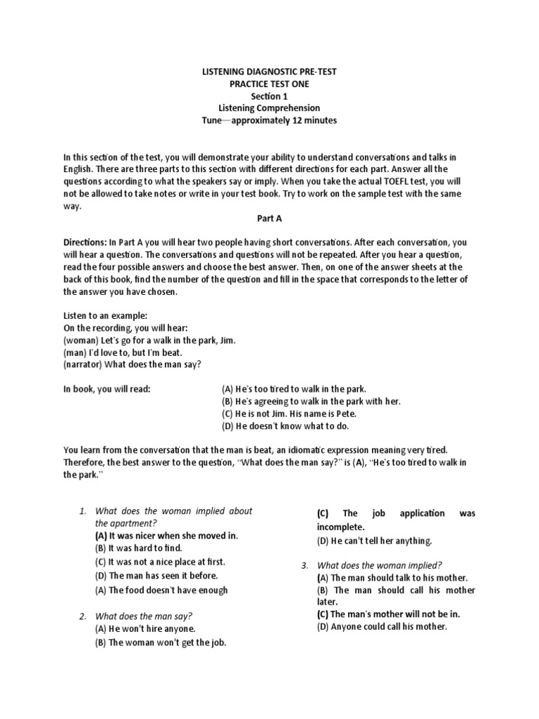 Listening Diagnostic Pre-Test | PDF | Question