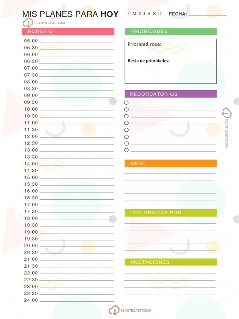 Plantilla De Horario De 24 Horas