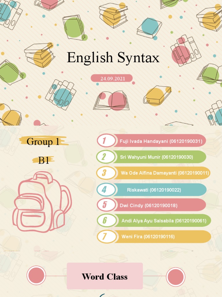 Group 1. English Syntax. Word Class. B1 | PDF | Noun | Verb