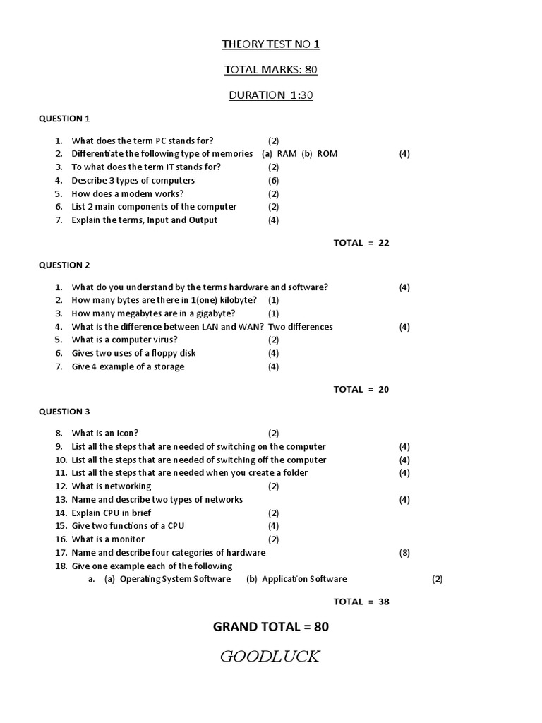 Computer Theory Test Questions | PDF | Computers