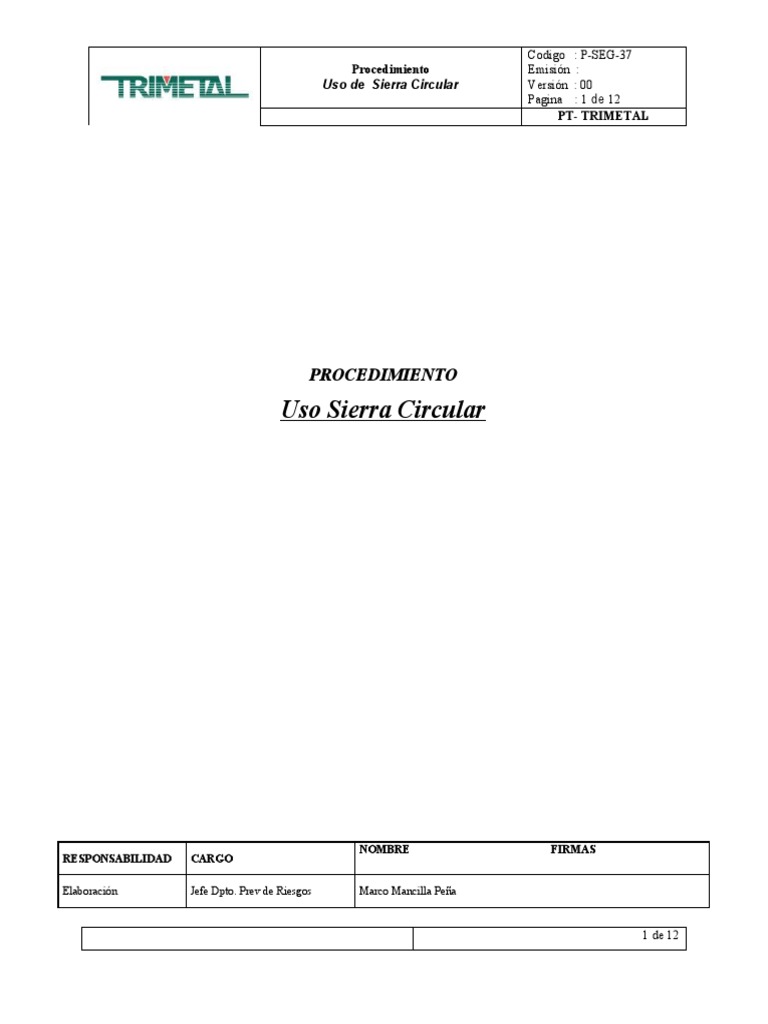 37.-Procedimiento Uso Sierra Circular | PDF | Soldadura | Construcción