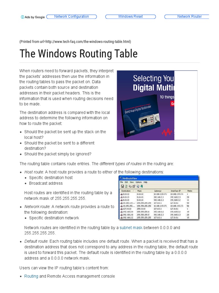 The Windows Routing Table | PDF | Routing | Ip Address