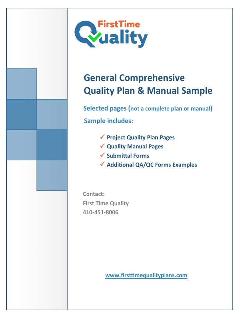General Comprehensive Quality Plan & Manual Sample: Selected Pages ...
